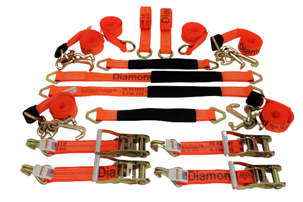 16 Piece Car Tie Down Kit Rollback / Flatbed Car Tie-Down Diamond Weav ...